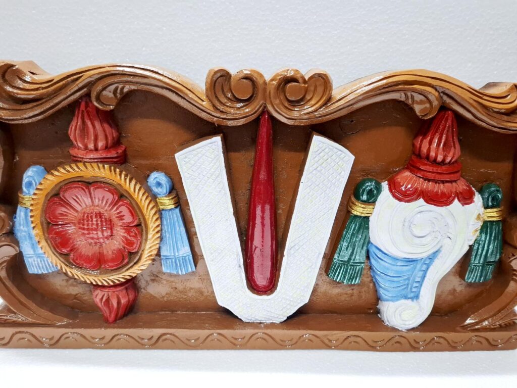 Wooden Wall Panel Shanku Chakra Naamam | 24 Inch Temple Décor