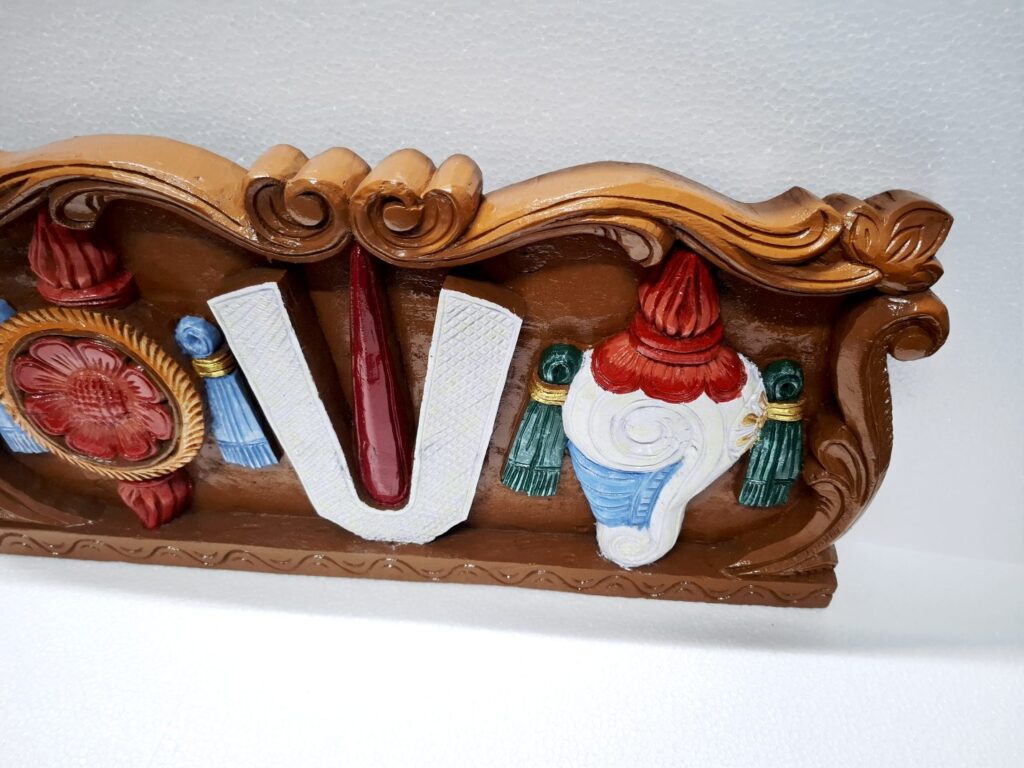 Wooden Wall Panel Shanku Chakra Naamam | 24 Inch Temple Décor