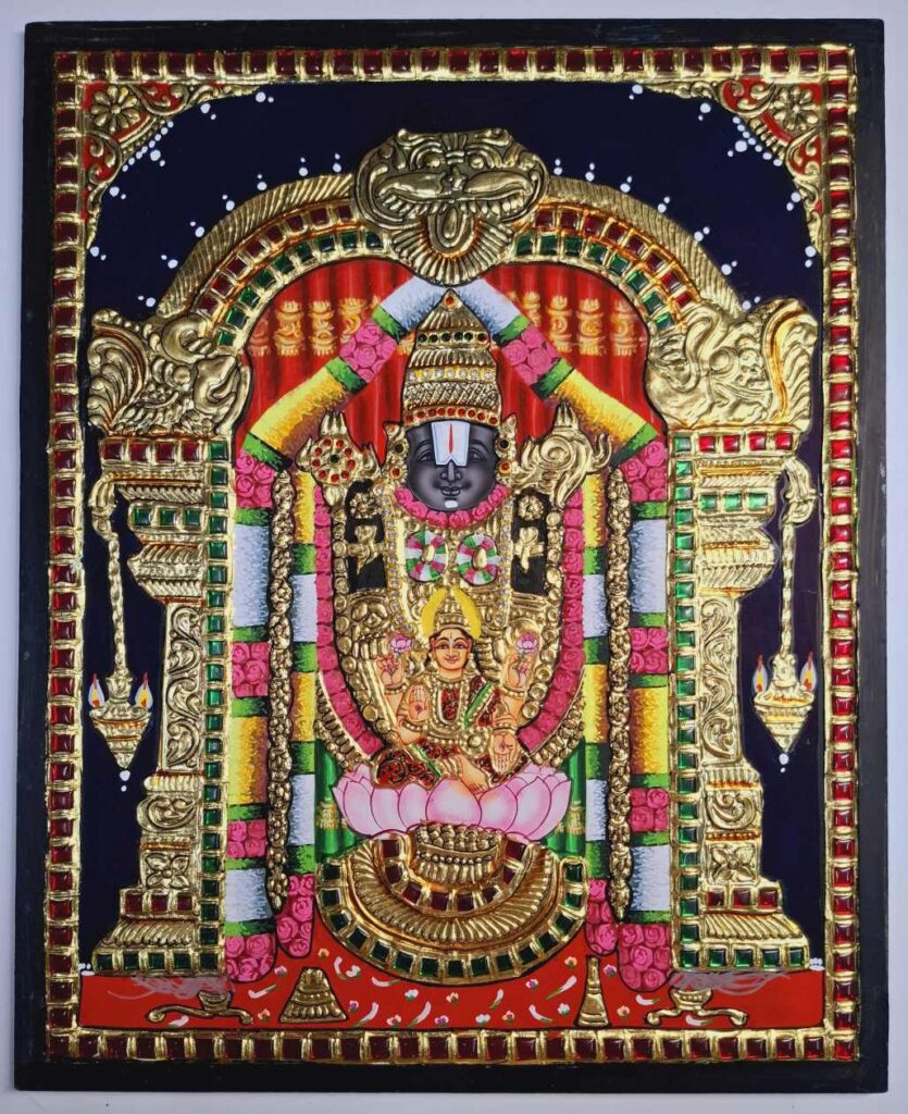 Balaji Lakshmi Tanjore Painting | 22K Gold Foil Indian Artwork 18x15 ...