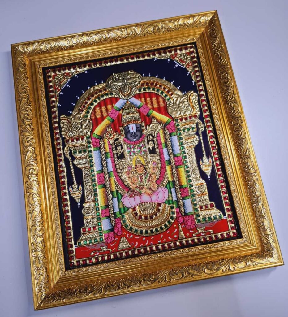 Balaji Lakshmi Tanjore Painting | 22K Gold Foil Indian Artwork 18x15 ...