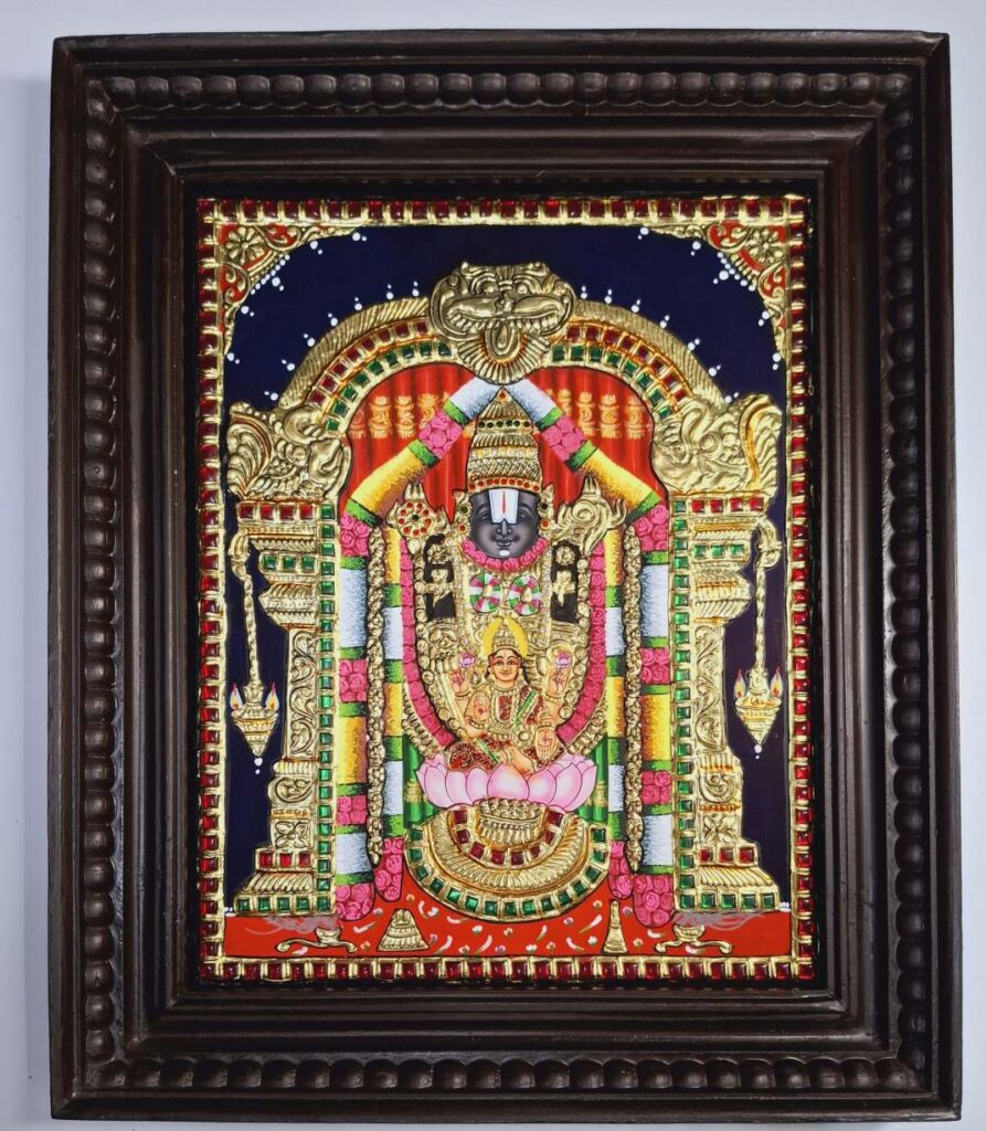 Balaji Lakshmi Tanjore Painting | 22K Gold Foil Indian Artwork 18x15 ...