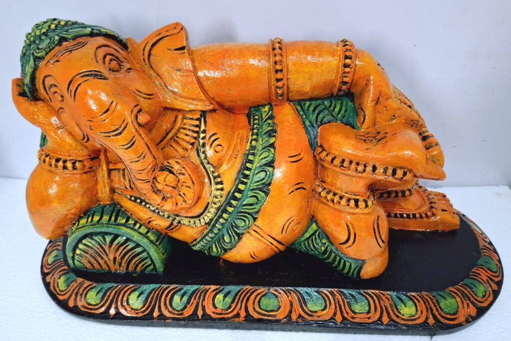 Wooden Ganesha Reclining | Buy Wooden Sculpture | JLine Arts