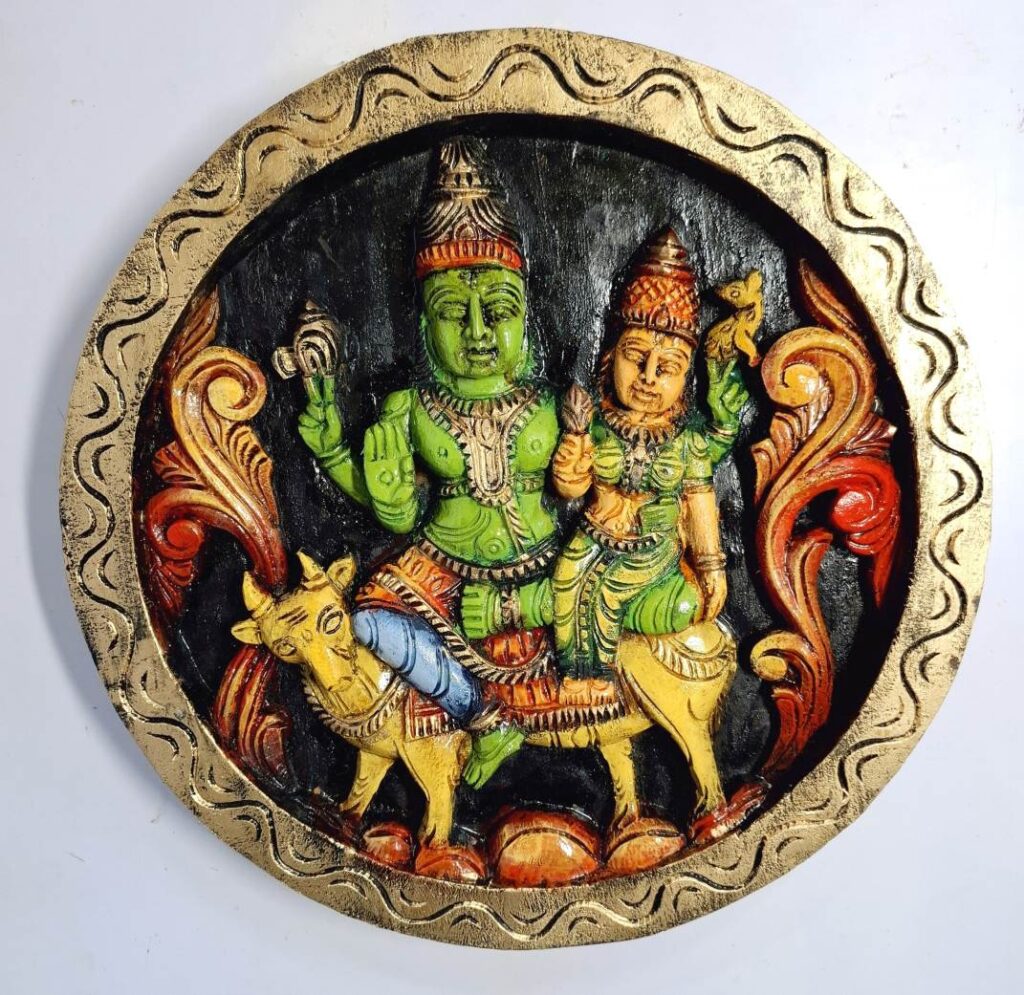 Shiva Parvathi Wall Hanging | Buy Wooden Sculpture | JLine Arts
