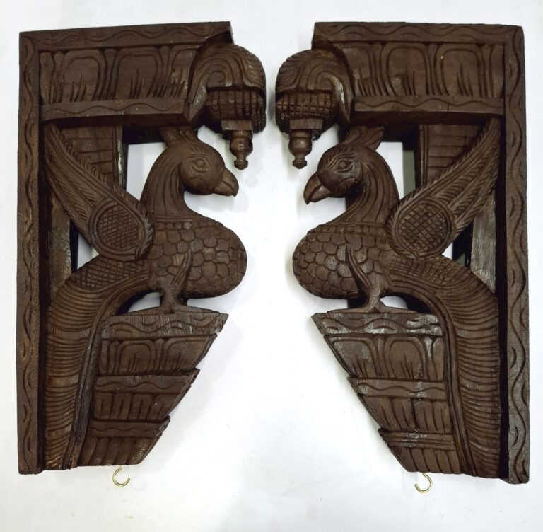 Peacock Wall Corbels Pair | Buy Wooden Sculpture | JLine Arts