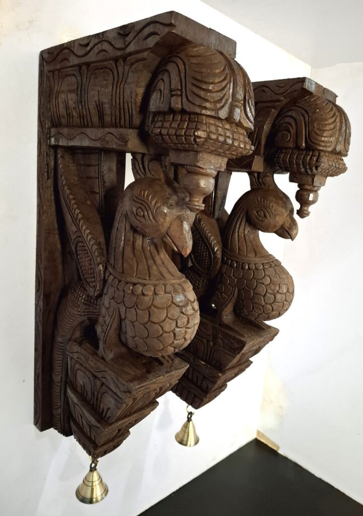 Peacock Wall Corbels Pair | Buy Wooden Sculpture | JLine Arts