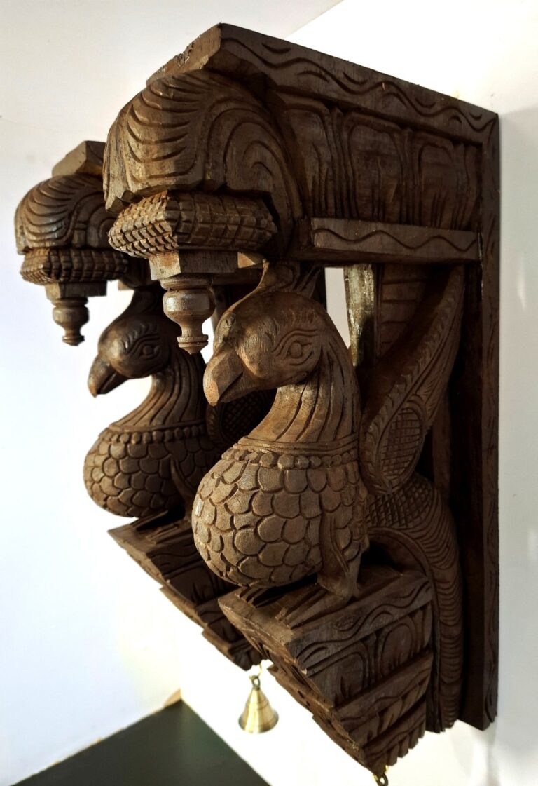 Peacock Wall Corbels Pair | Buy Wooden Sculpture | JLine Arts