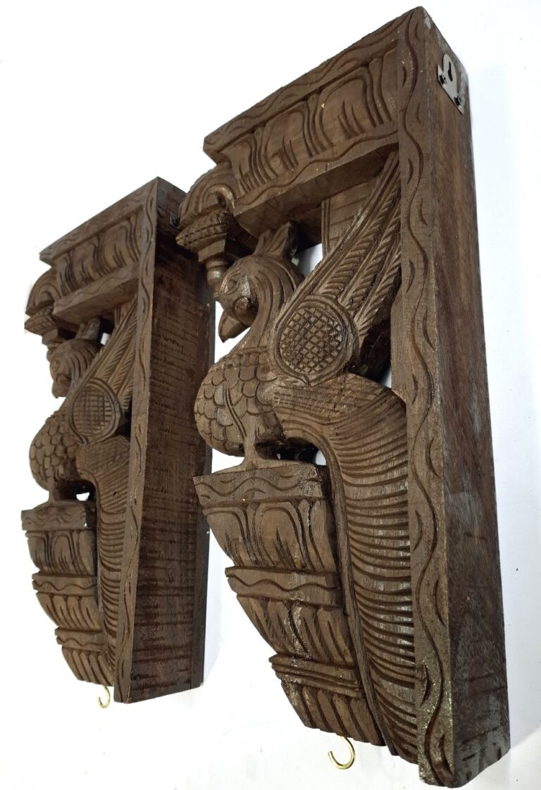 Peacock Wall Corbels Pair | Buy Wooden Sculpture | JLine Arts