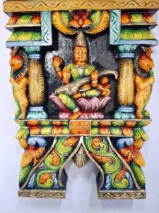 Wooden Saraswathi Wall Panel | Buy Wooden Sculpture | JLine Arts
