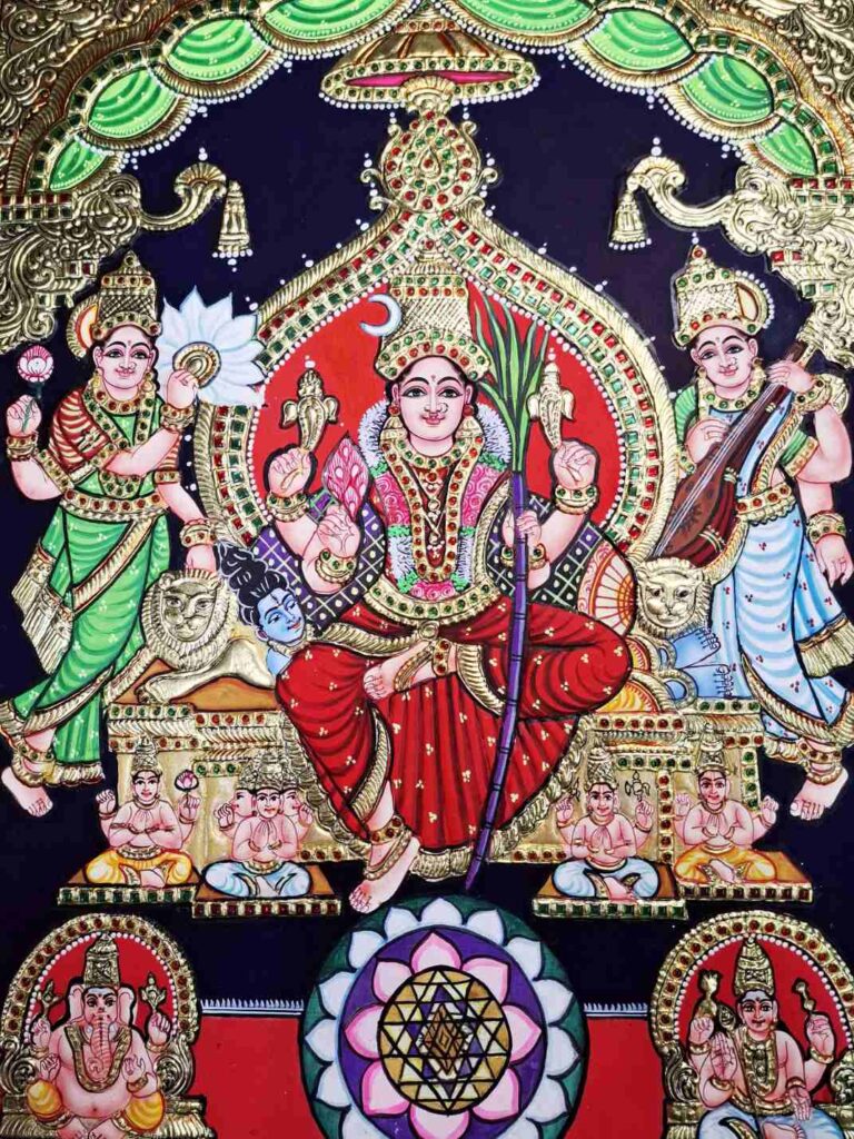 Lalitha Devi Tanjore Painting – 22K Gold Foil | 27x21 Teakwood Frame | JLine Arts