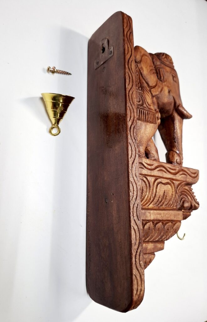 Wooden Elephant Statue Wall Bracket 12 Inch | Hand-Carved Solid Wood ...