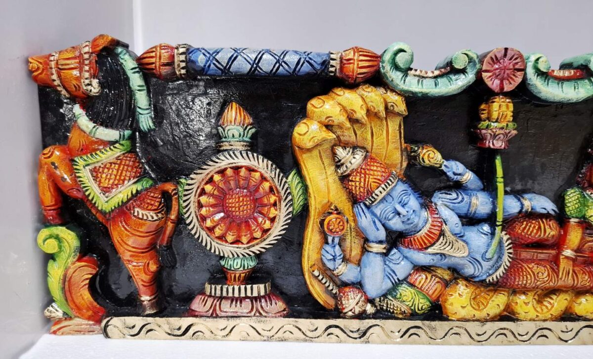 Vishnu Ranganatha Lakshmi Wooden Wall Panel 36 Inch | Hand-Carved ...