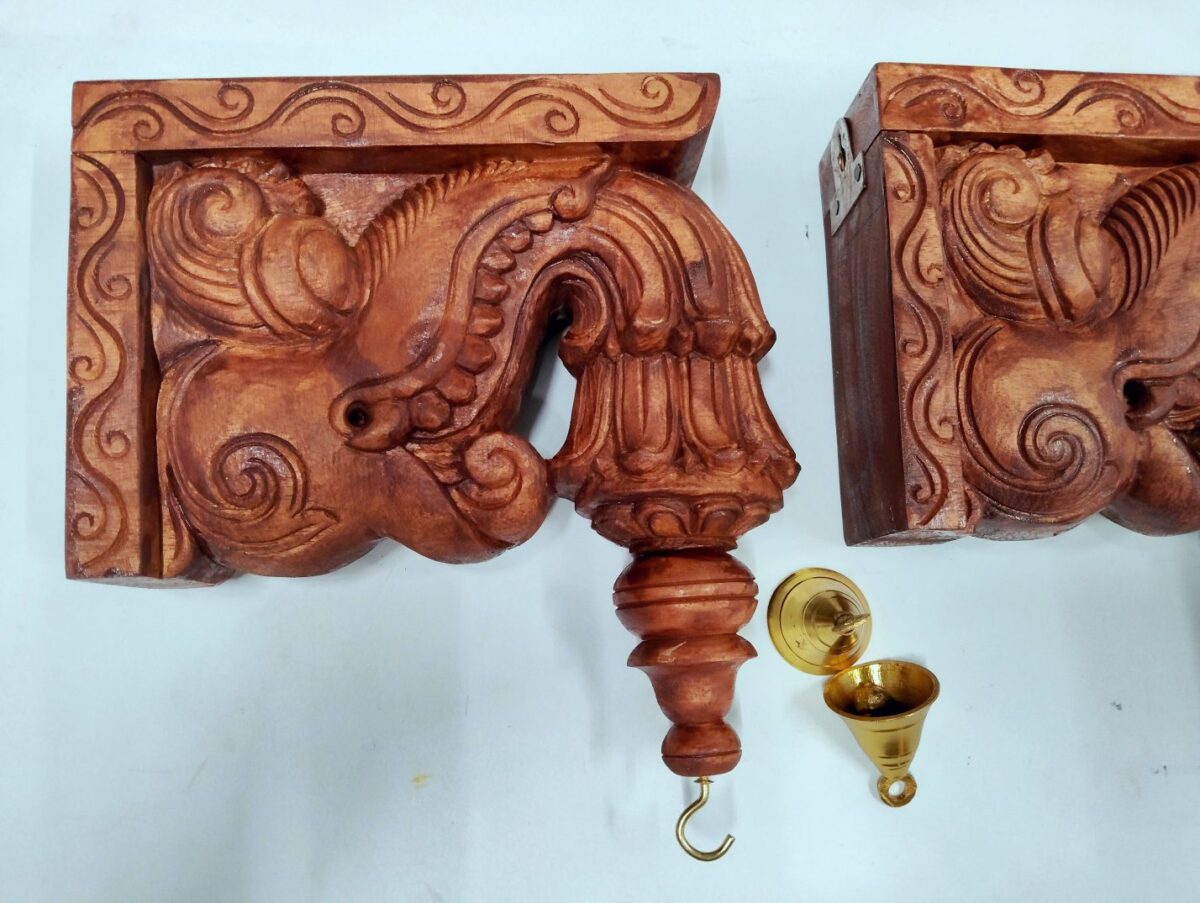 Wooden Yali Wall Bracket Pair 9 Inch | Hand-Carved Decor