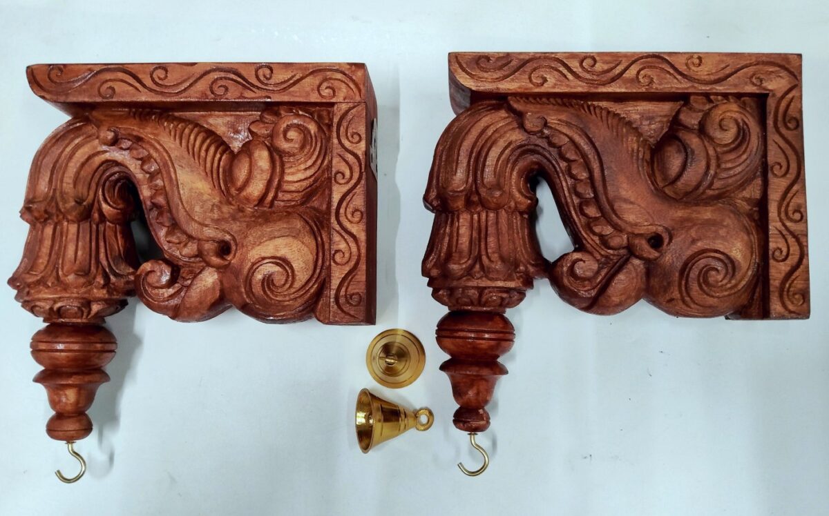 Wooden Yali Wall Bracket Pair 9 Inch | Hand-Carved Decor