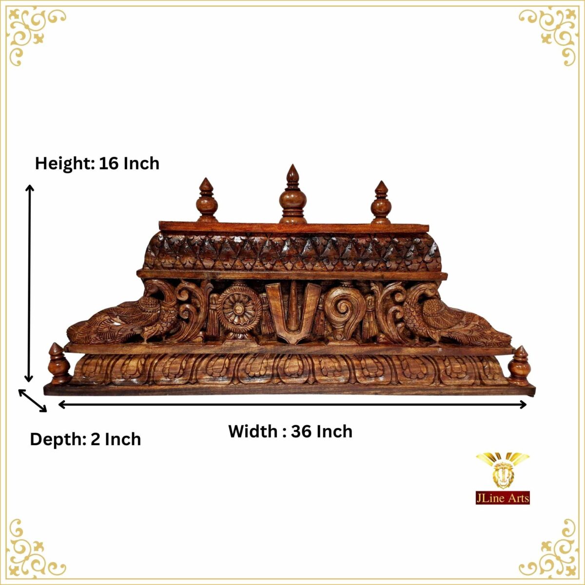 Wooden Temple Gopuram Wall Panel 36 Inch | Hand Carved Shanku Chakra Decor